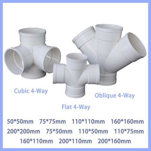 PVC 4-Way Equal/Reducer Drainage Pipe Fittings Adapter Connector Joint ...