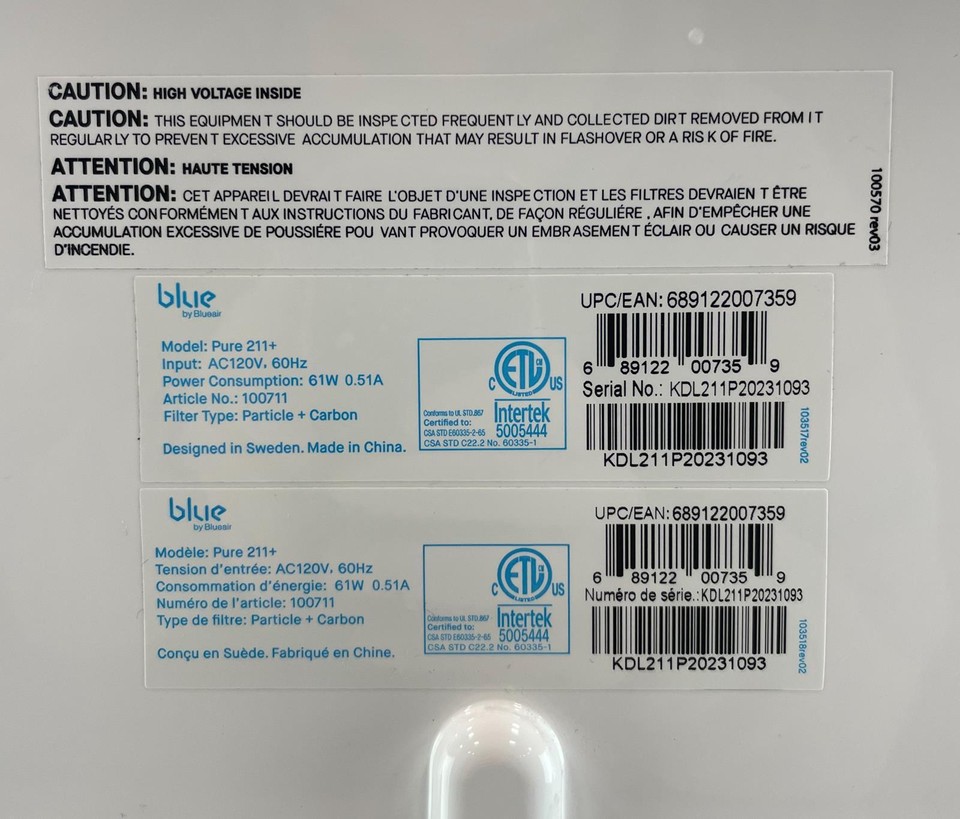 Blueair Blue Pure 211+ True HEPA Air Filter 540sqft w/ Blue Pre-Filter ...