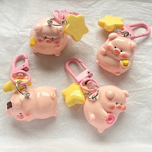 Cartoon 3D Pink Pig Keychain Star Buckle Keyring Car Pendant Backpack ...