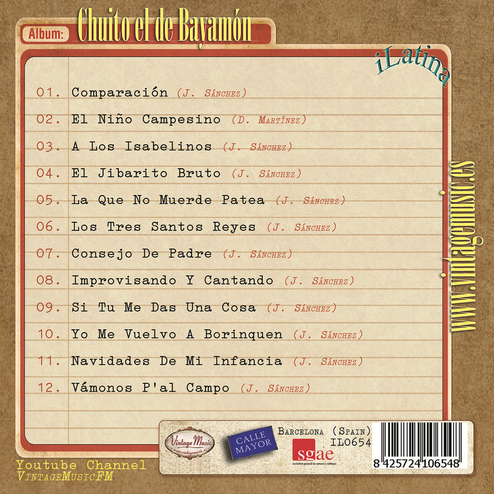 CHUITO EL DE BAYAMON iLatina CD #227 / Seis Montuno , Aguinaldo ...