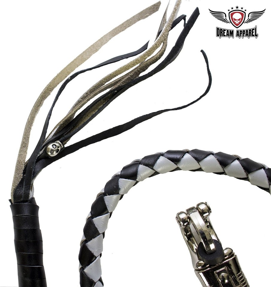 Biker Black/Silver Hand Braided Leather Motorcycle Get Back Whip 42 ...
