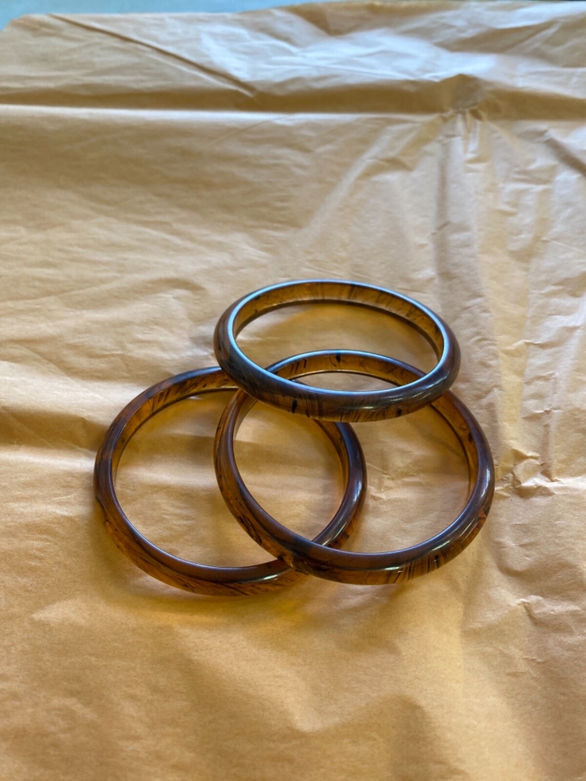 VINTAGE FAUX TORTOISE SHELL BANGLES LOT OF 3 - Gem