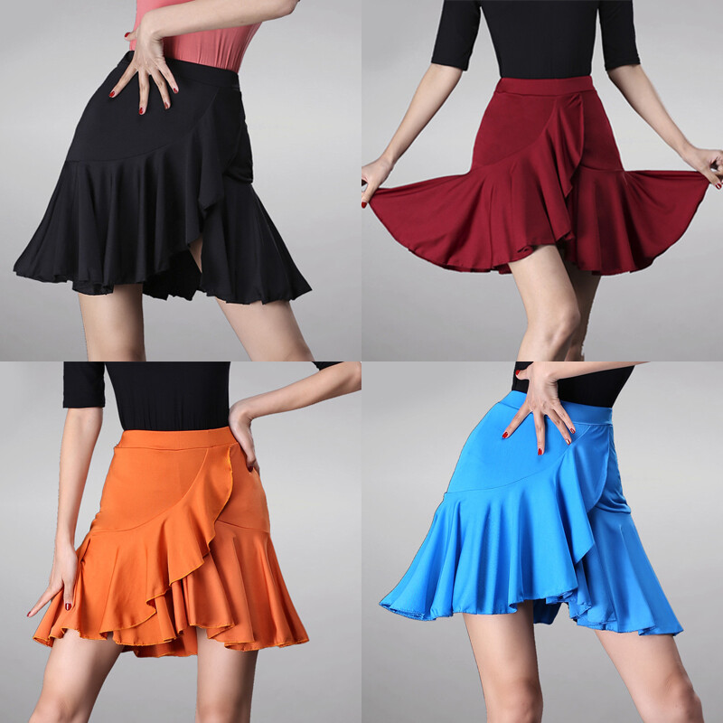 Women Dancewear Ballroom Latin Dance Skirt Tango Salsa Ruffle Practice ...