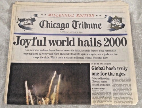 Chicago Tribune: "Joyful world hails 2000" 1/1/2000 Newspaper, January ...