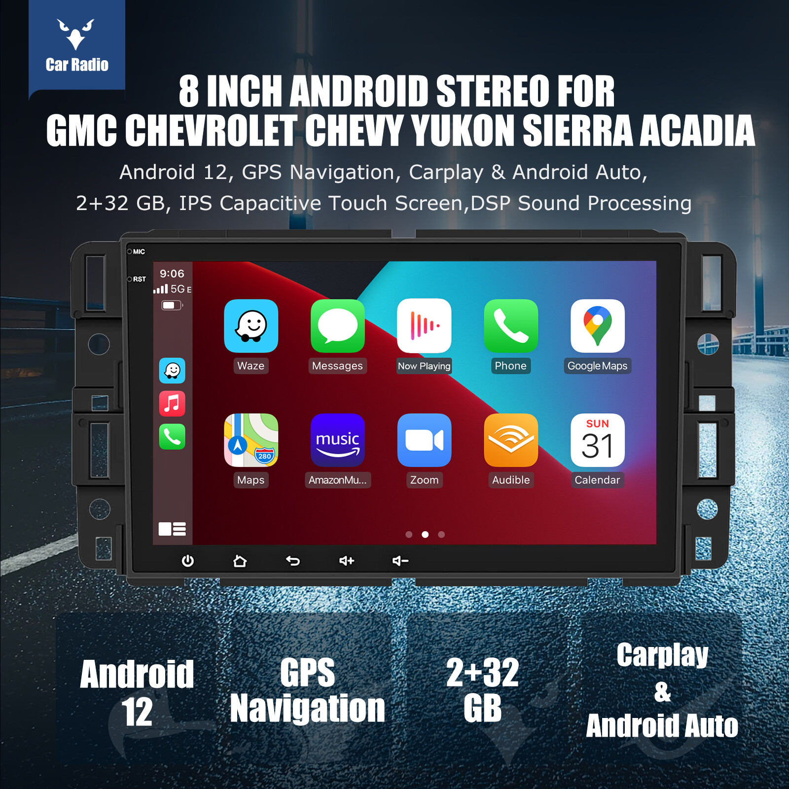 Android 12 Carplay Stereo GPS IPS Hifi For GMC Sierra Chevy Silverado ...