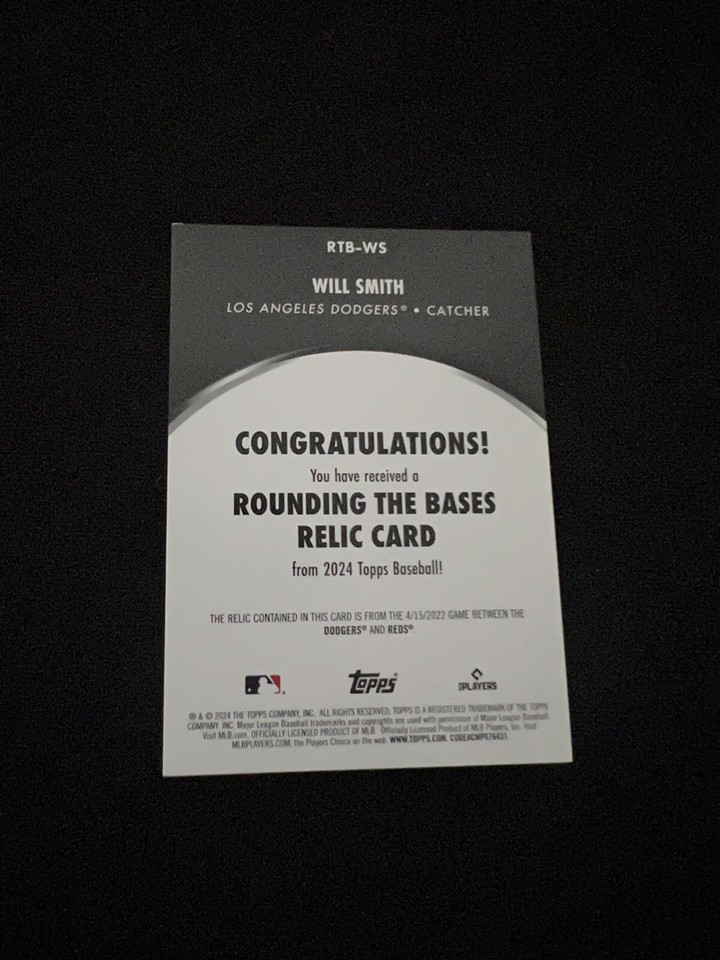 Will Smith 2024 Topps Baseball Dodgers Rounding The Bases Relic 59/99 ...