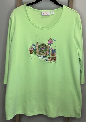 Quacker Factory Women’s Embellished Sequins Embroidered Cat Top Size 1X ...