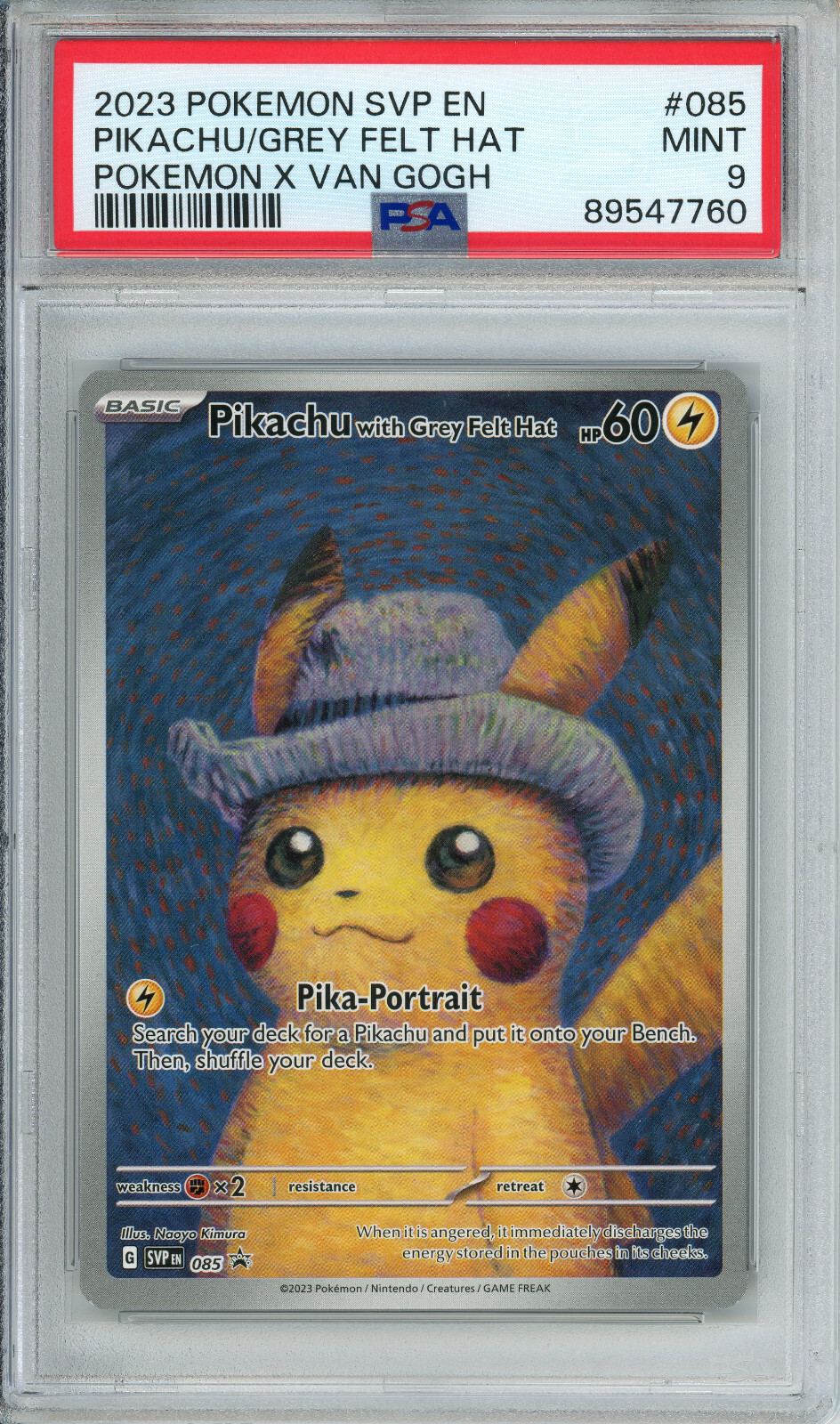 PSA 9 PIKACHU IN GREY FELT HAT 085 VAN GOGH PROMO POKEMON CARD 2018 | eBay