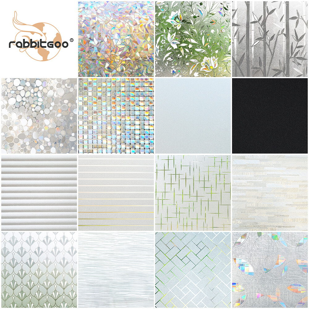 rabbitgoo Frosted Window Film Privacy Static Cling Stained Glass Film ...