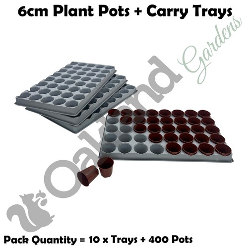 400 x 6cm Plant Pots With Carry Trays Small Nursery Plastic Cactus ...