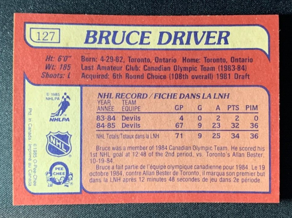 1985-86 O-Pee-Chee #127 Bruce Driver RC Devils | eBay