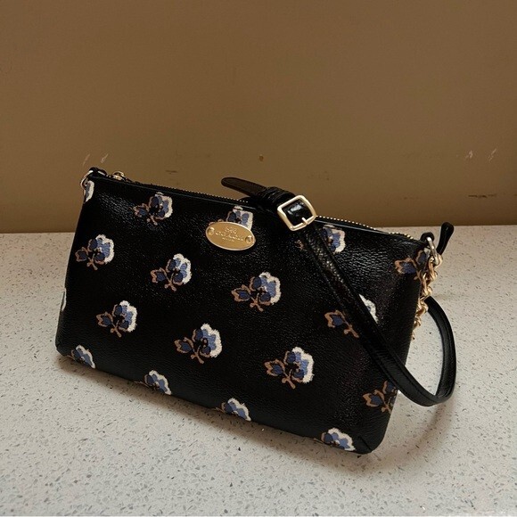 COACH Quinn Navy Floral Small Crossbody Gold Chain Bramble Rose Print ...