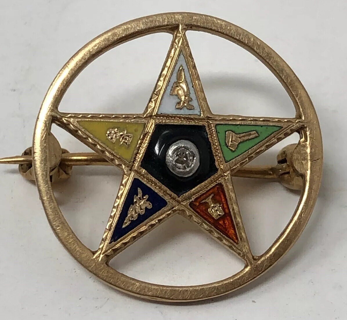 Vintage 14k Gold Masonic Eastern Star Enamel Diamond Brooch Pin | eBay