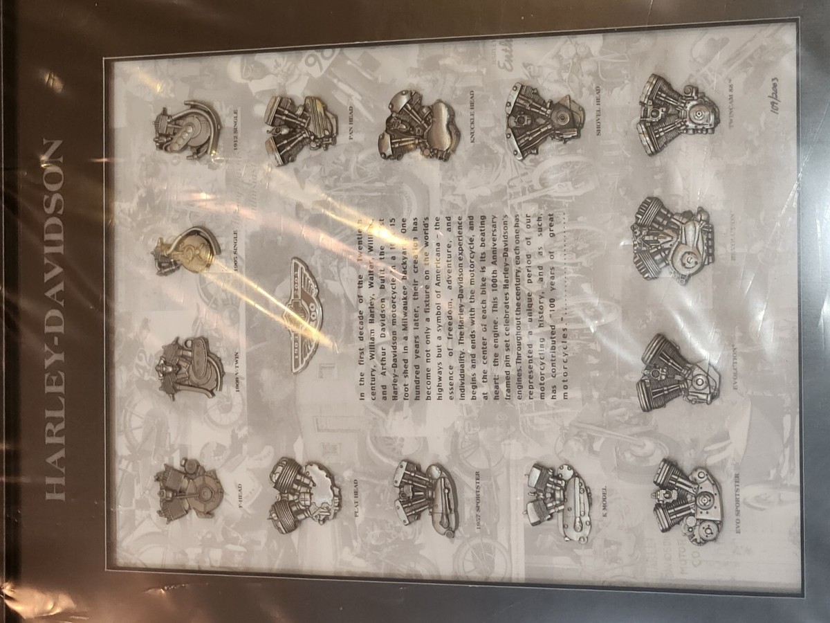 HARLEY DAVIDSON 100TH ANNIVERSARY FRAMED PIN SET w STERLING HARLEY DAVIDSON 100TH ANNIVERSARY FRAMED PIN SET w STERLING