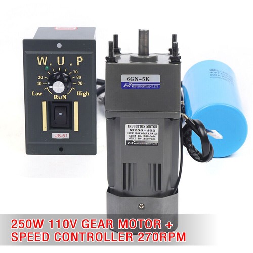 250W Gear Motor Electric Motor Variable Speed Controller Reducer 1:5 ...