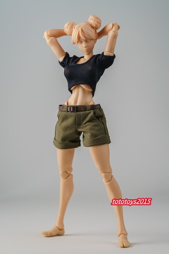 1/12 Black Short Sleeve Top Shorts Belt Clothes For 6" Female Figure ...