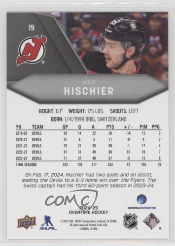 2024-25 Upper Deck Overtime - Nico Hischier #19 for sale online | eBay
