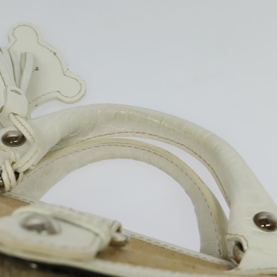 CELINE Hand Bag Straw Leather Beige Silver Auth 122443 | eBay