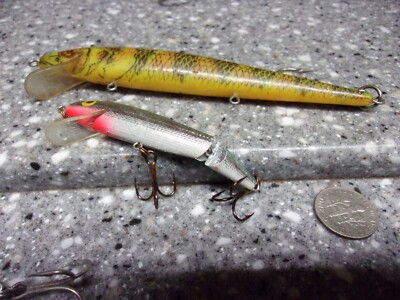 T18 vintage rebel fishing lure pair small jointed blue and natural ...