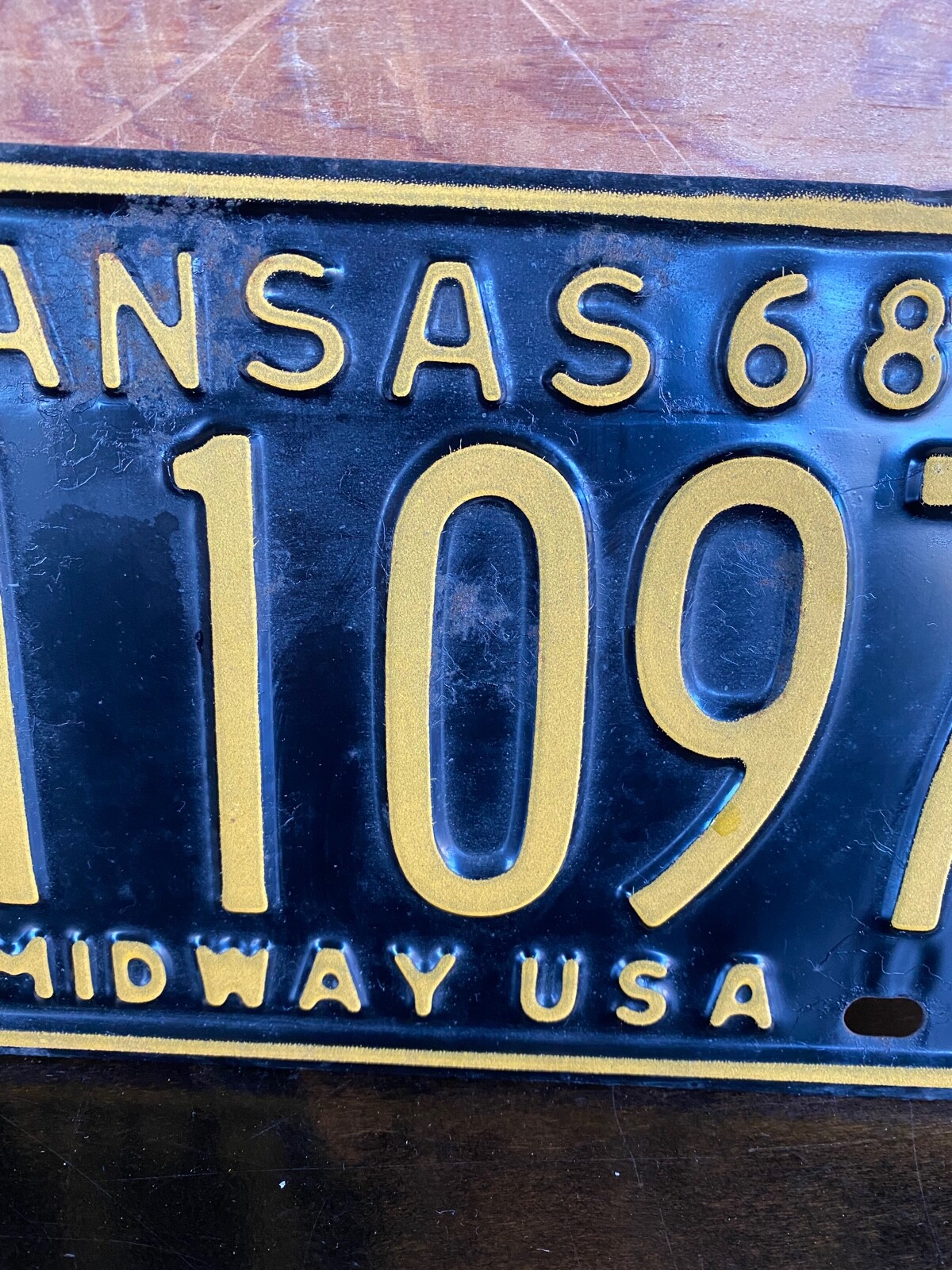 Vintage Kansas 1968 License Plate Tag Black Yellow Shawnee County Car ...