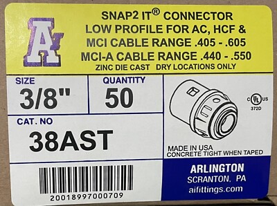 #50-38AST ARLINGTON SNAP2 IT 3/8 INCH CONDUIT CABLE CONNECTOR | eBay
