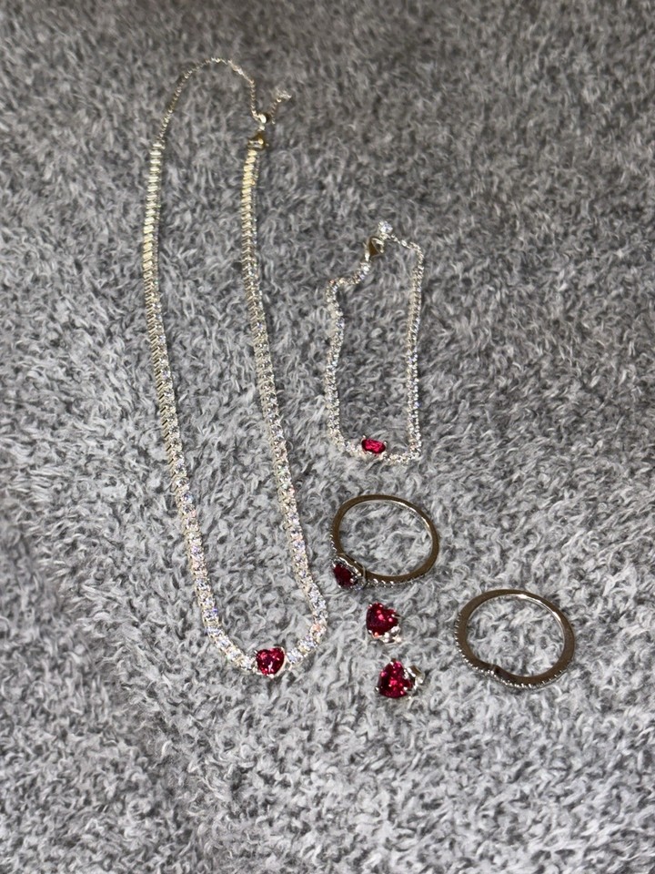 Authentic Pandora Red Heart Jewelry Set – Necklace, Bracelet, Earrings ...