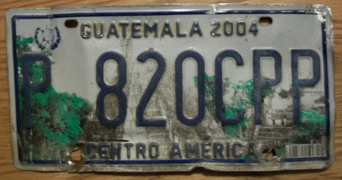 SINGLE GUATEMALA, CENTRAL AMERICA LICENSE PLATE 2004/08 -P 820CPP ...