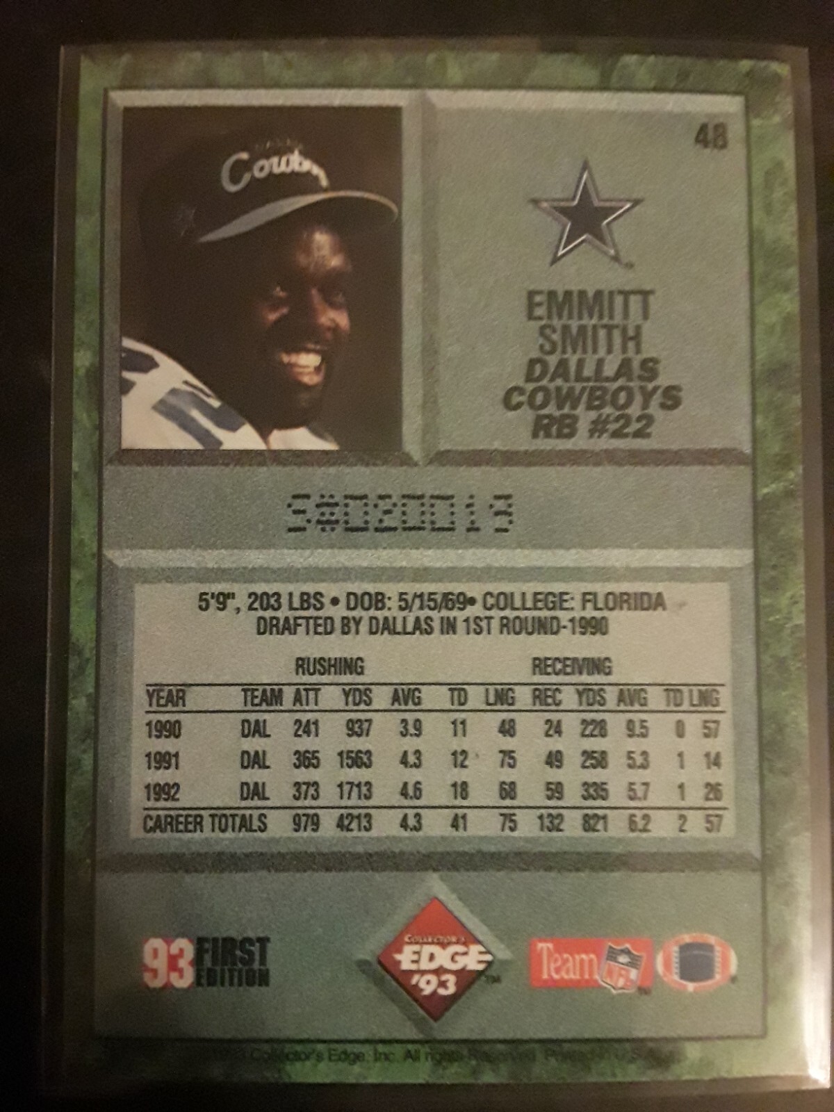 Emmitt Smith Football Card Lot (6 ct) Dallas Cowboys w/serial #'d card ...