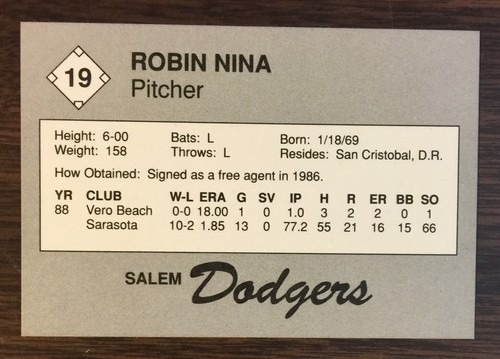 1989 Salem Dodgers #20 HECTOR ORTIZ (RC) Minor League Card H8017424 | eBay