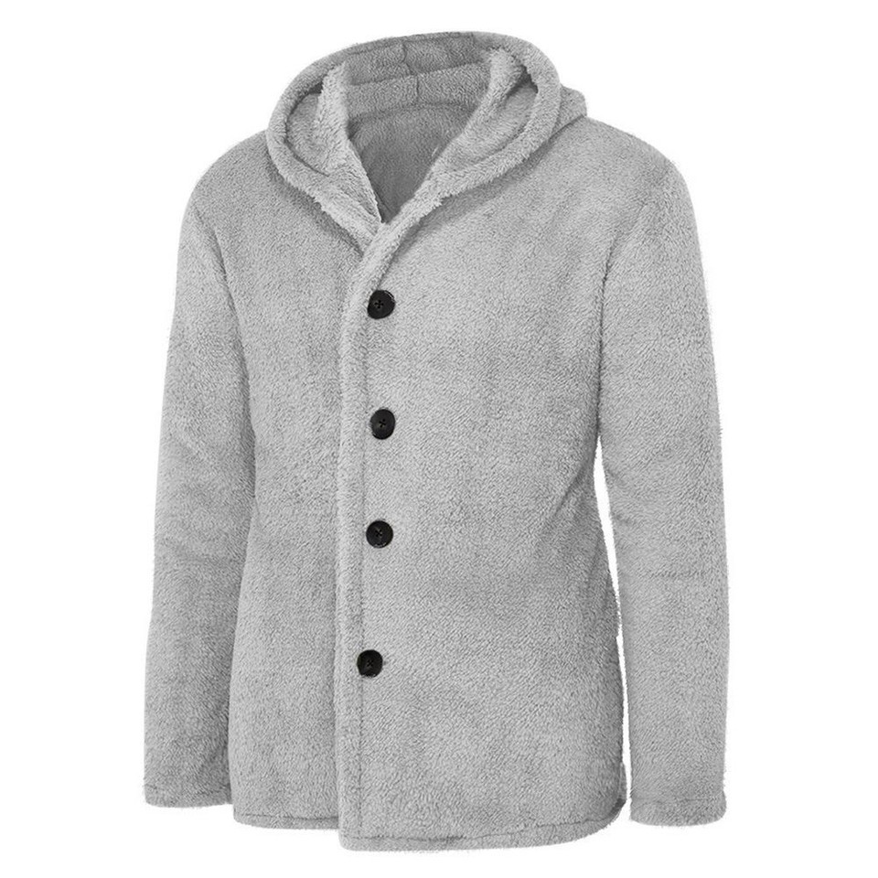 Mens Warm Fleece Hoodie Jacket Thick Solid Color Long Sleeve Outerwear ...