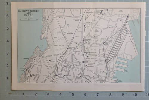 1955 INDIA INDIAN PAKISTAN TOURIST MAP BOMBAY NORTH & PAREL CHINCHPOKLI ...