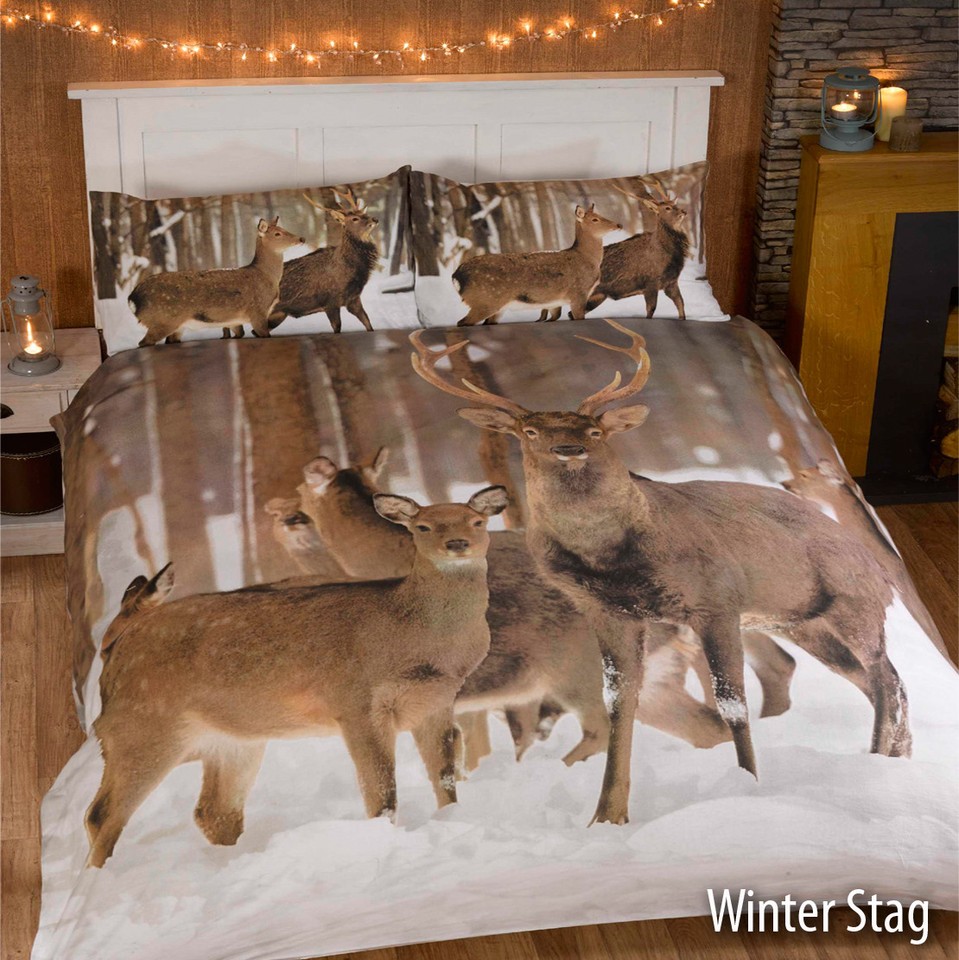 Highland Stag Collection Duvet Quilt Cover Bed Set + Pillowcases in 6 ...