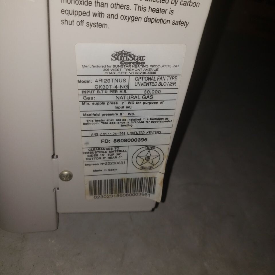 Sunstar Corcho 30000 btu CK30T-4-NG Natural Gas Heater | eBay