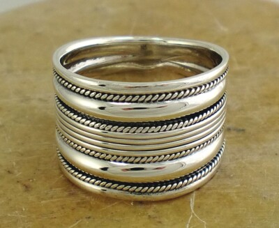 EXOTIC .925 STERLING SILVER BALI STYLE CIGAR BAND RING size 11 style ...