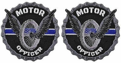 MOTOR OFFICER TROOPER POLICE Thin Blue Line Wheel Patch | 2PC Hook 3"x3 ...