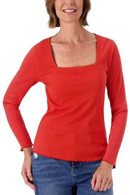 Candace Cameron Bure Square-Neck Soft Ruffle Hem Rib Knit Top Red | eBay