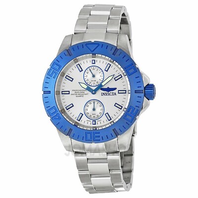 Brand New! Invicta 14059 Mens Pro Diver Silver Dial Blue Bezel Quartz ...