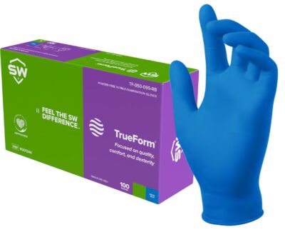 SW Safety Powder-Free TrueForm Exam-Grade Large Disposable Gloves, 100 ...