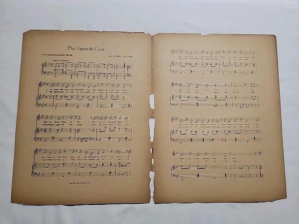 MAY IRWIN'S NEW COON SONG 1904 "The Spanish" Mrs. Black is Back Sheet ...