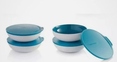 4 Tupperware Chic Dining Large 3 Cup Teal Bowls w/ Seals Teal White New ...
