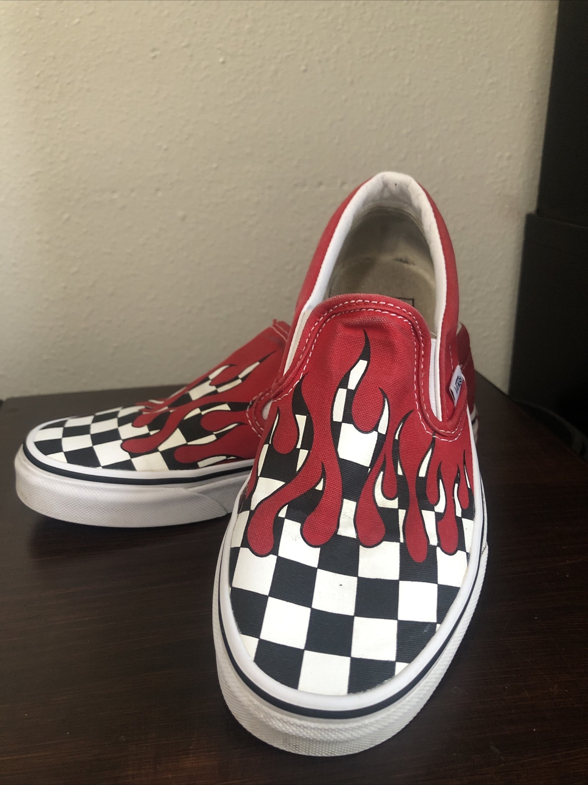 Van’s Customs Red Flame /Checkerboard Slip-On - Gem