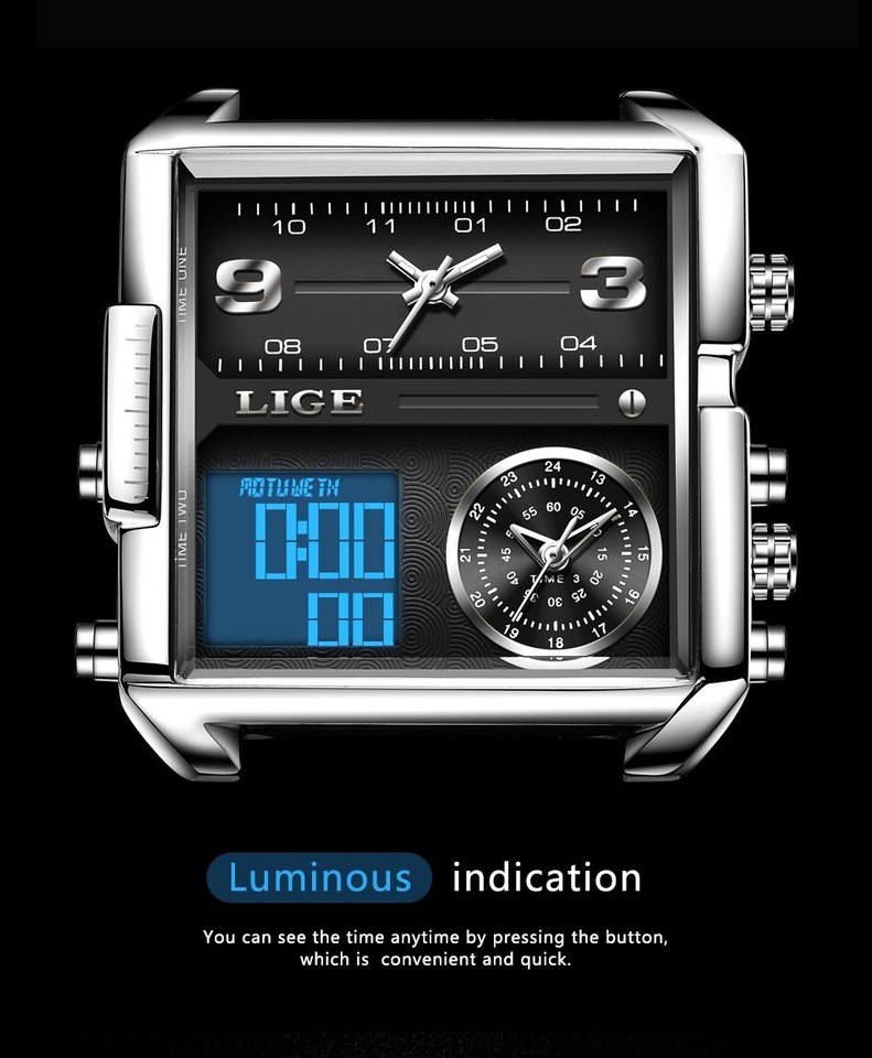 Men Luxury Watch Quartz Digital Luminous Week Seconds Dial Waterproof ...