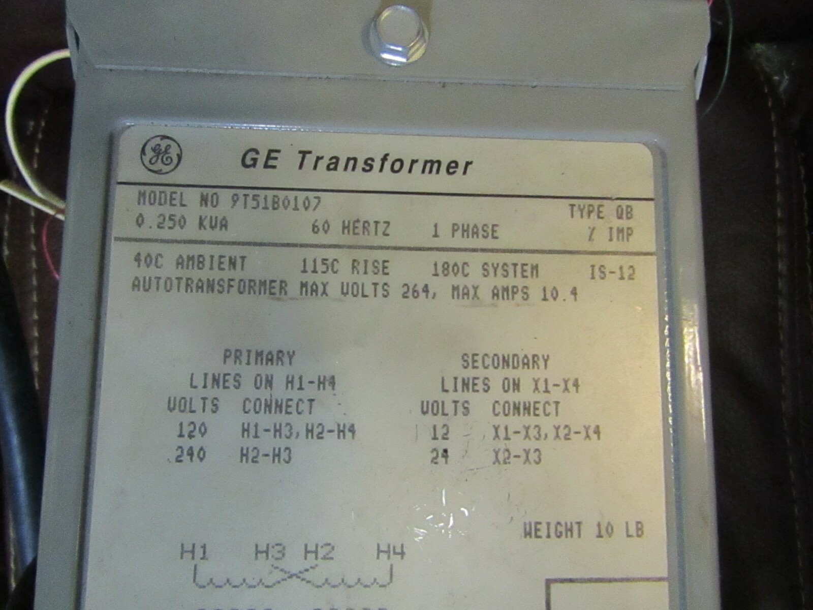 GE 9T51B0107 0.2 50 KVA, 120/240X12/24 V 1 Phase, Buck Boost ...
