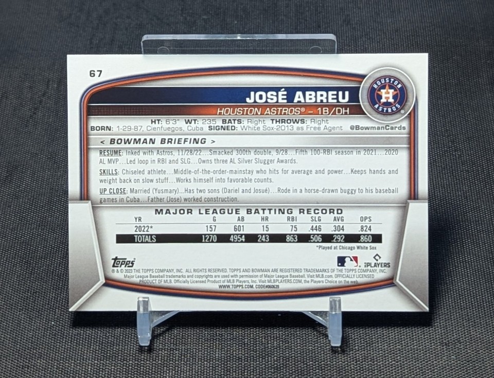 Jose Abreu Green Pattern /99 2023 Bowman Baseball Card #67 Houston ...