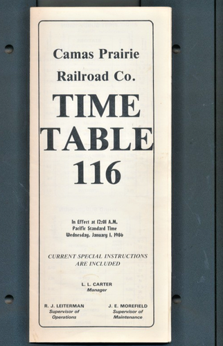 Camas R.R. Co. Time Table 116. January 1, 1986 | eBay