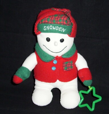 Snowden and Friends Snowman Red Coat Star Plush Christmas Rattle Baby ...