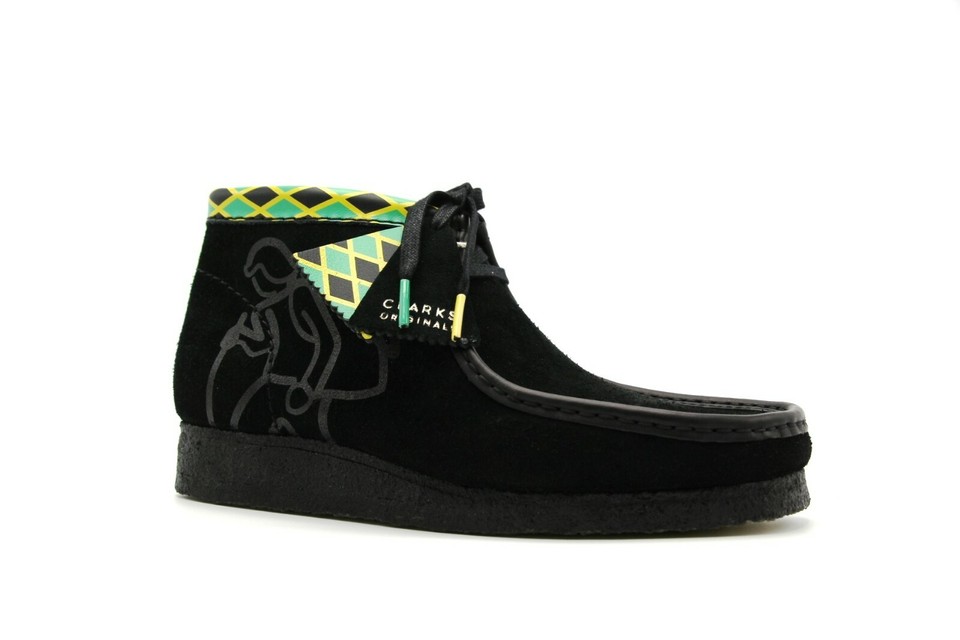 with box MEN CLARKS ORIGINAL WALLABEE LIMITED EDITION JAMAICA BEE BLACK ...
