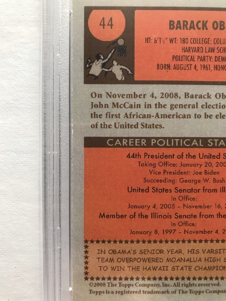 2008 Topps Barack Obama All Star Hawaii SSP Rookie Trading card PSA 10 ...