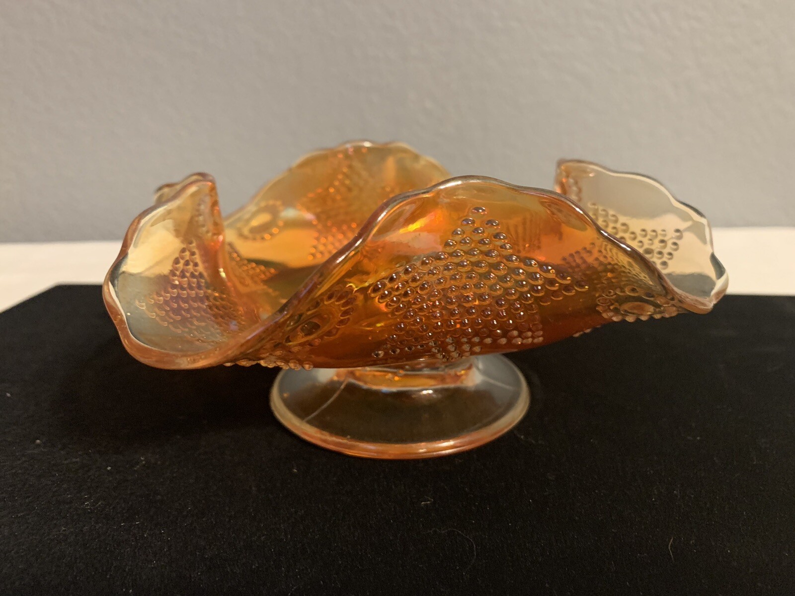 Vtg. Carnival Glass Marigold Candy Dish Ruffled, Footed, Stars 6 1/4 ...