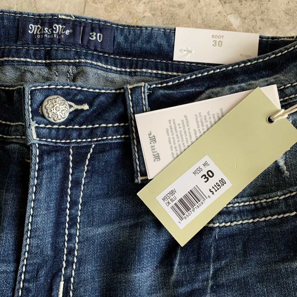 Miss Me Aztec Embroidered Diamond Mid Rise Boot Cut Jeans Blue Size 30X ...